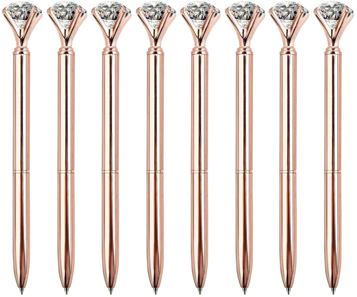 8 PCS Ручки Шарнирные Розовое Золото С Большим Красочным Бриллиантом Металлические Пшеничные Ручки Канцелярские Принадлежности Подарочные Ручки Для Рождества Свадьбы Дня Рождения Размер 5.8 дюймов x 0.35 дюйма Бриллиант 0.8 дюйм Материал Металл Цвет