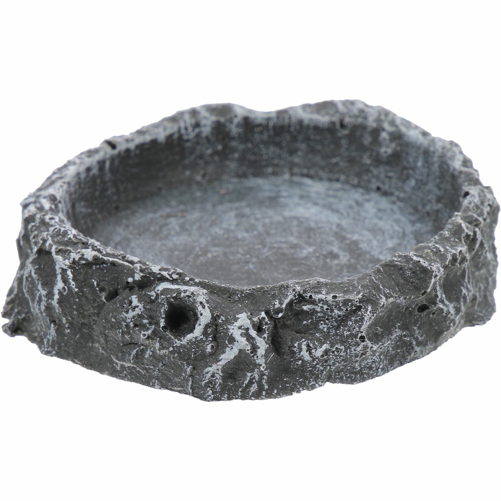Темно-серая кормушка для сухопутных черепах, выполненная из смолы с эффектом натурального камня
