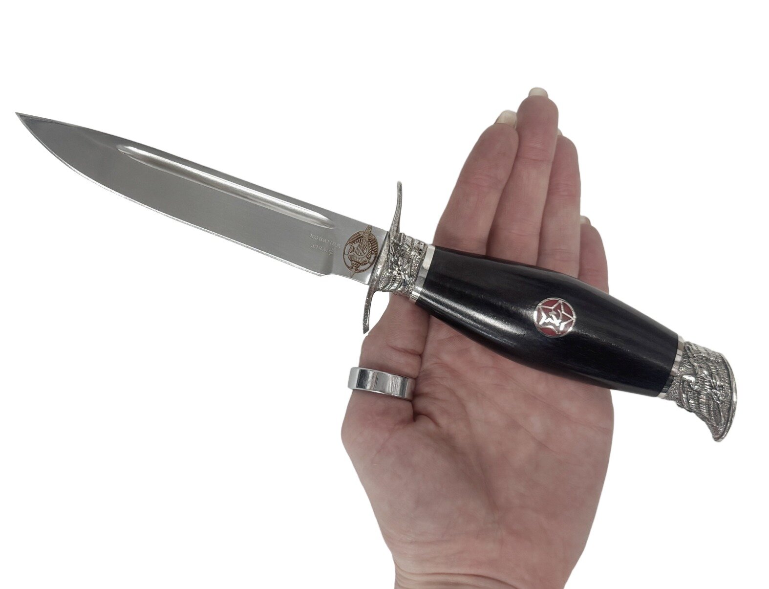 Нож Финка НКВД со звездой, кованая Х12МФ, граб, мельхиор с литьем