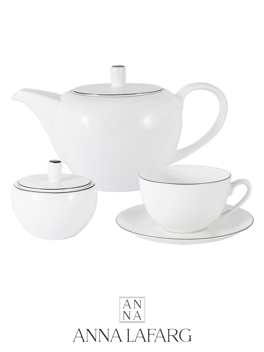 Чайный сервиз "Арктика" на 6 персон 14 предметов, костяной фарфор, цвет белый, Anna Lafarg Emily, AL-114A-E11