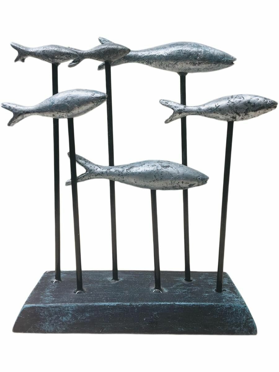Интерьерное украшение "Рыбки", декоративная статуэтка, искусственный камень, сталь, ручная работа