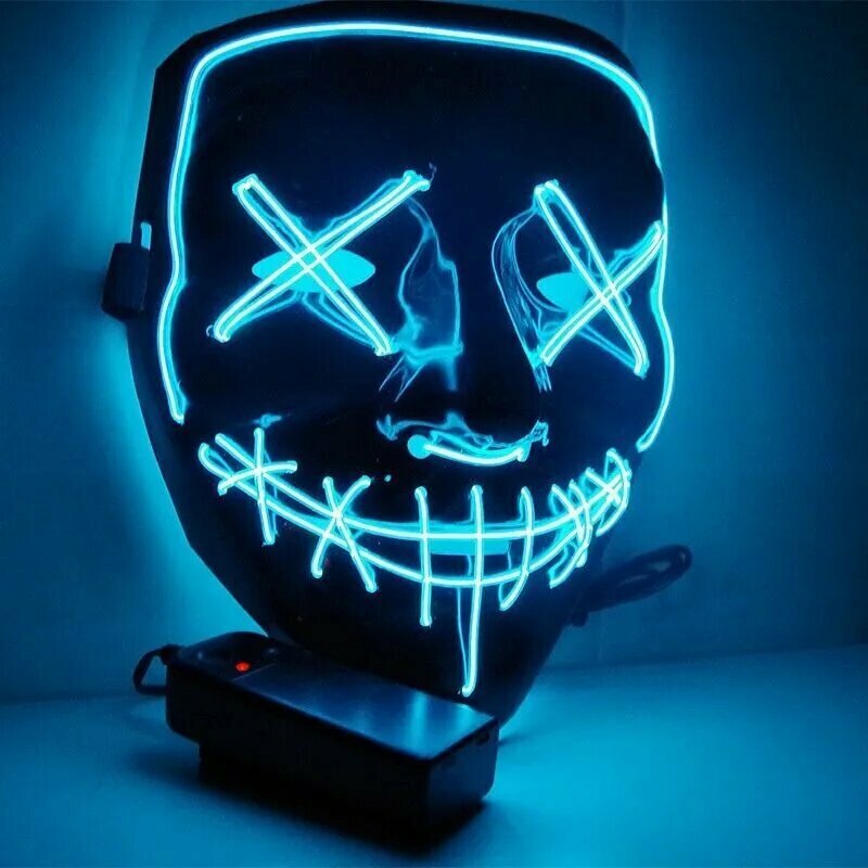 LED-светящаяся чёрная маска в форме V для хэллоуина и танца в стиле "грайнд" — фото 1