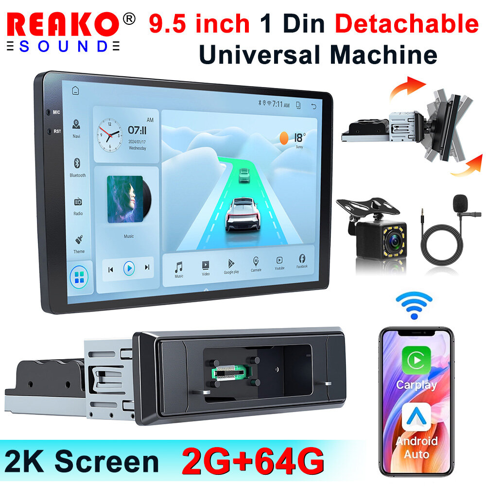 Автомагнитола1 din, 9.5 дюймов, для авто с AUX, (аукс), bluetooth (блютуз), USB, сенсорная магнитола