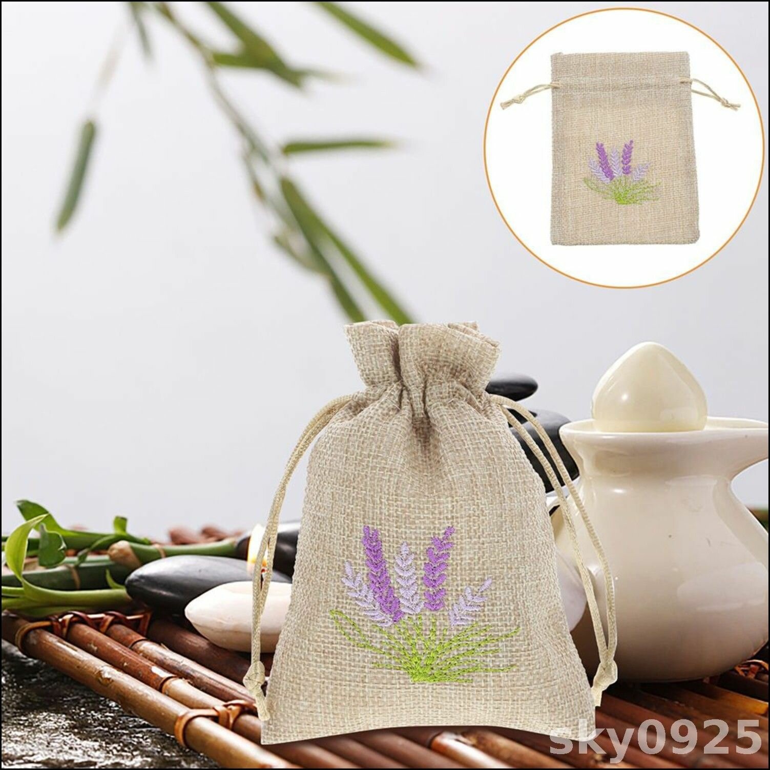 Эксклюзивные мешочки из льна для саше с завязками, 6 штук, в цвете кахи