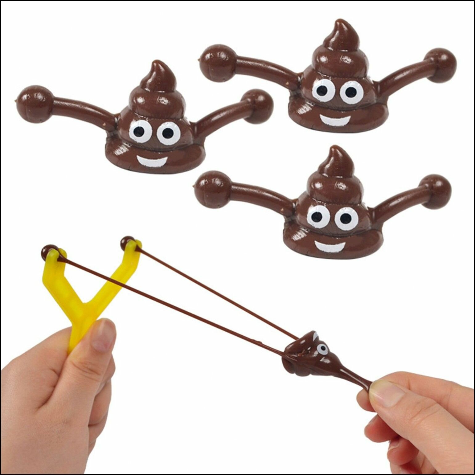 Эксклюзивный комплект для розыгрышей: 1 рогатка и 10 метательных какашек, цвет аксессуара случаен