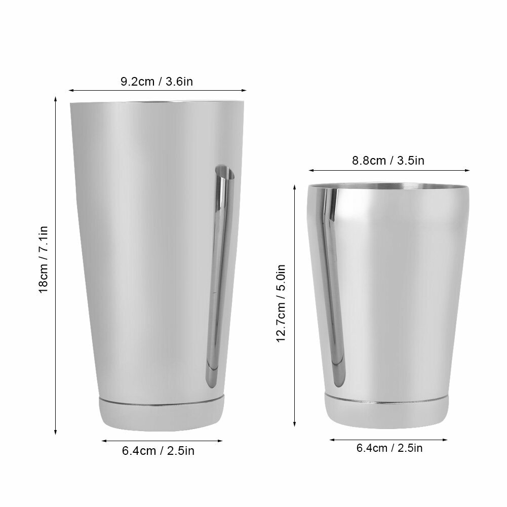 Барный инструмент из нержавеющей стали Бостонский шейкер Набор шейкеров для коктейлей Олово для коктейлей Бармен Барная посудаСеребряный