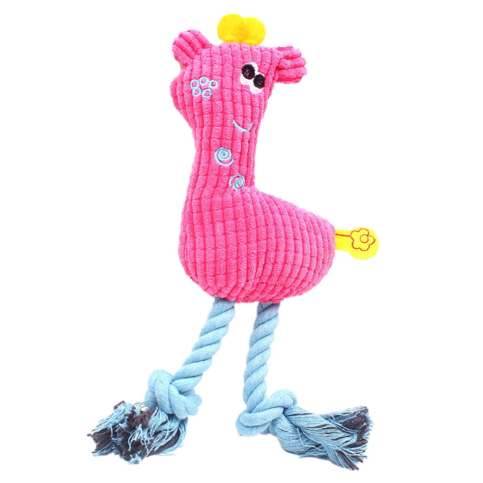 Dog Plush Toy Puppy Chewing Woven Rope Flannel Giraffe Shape Safe Cute for Pet Teeth Cleaning Pink