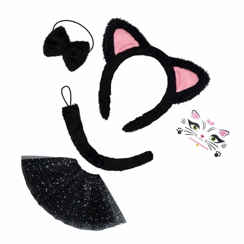 Костюм меховой кошки love cat-черная тройка плюс марлевая юбка с наклейкой на лицо в виде звезды
