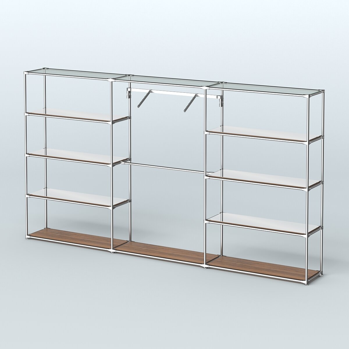 Торговая система хром без ДСП 3600 мм с зеркальными полками и поручнями №9, Орех