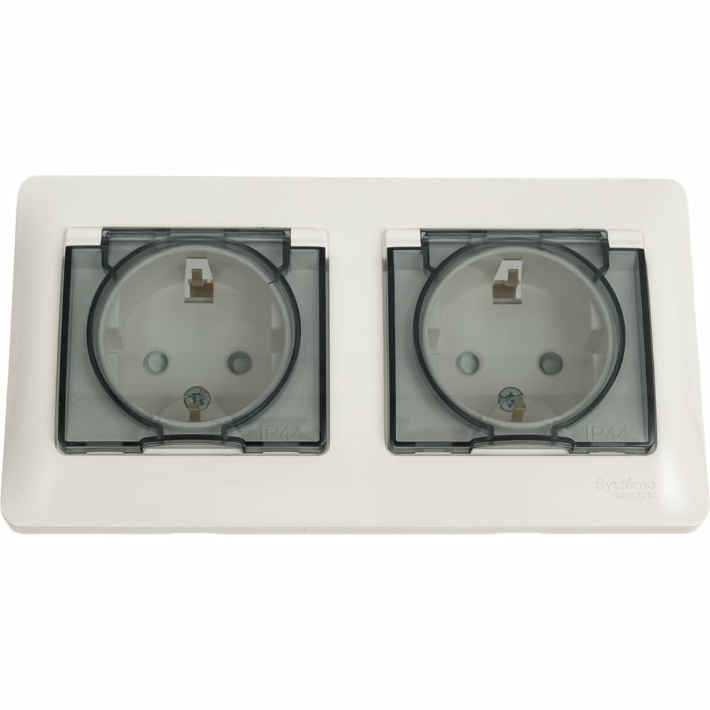 Розетка Systeme Electric Glossa Молочная 2-ая с/з, со шторками, в сборе, IP44 SE GSL000947