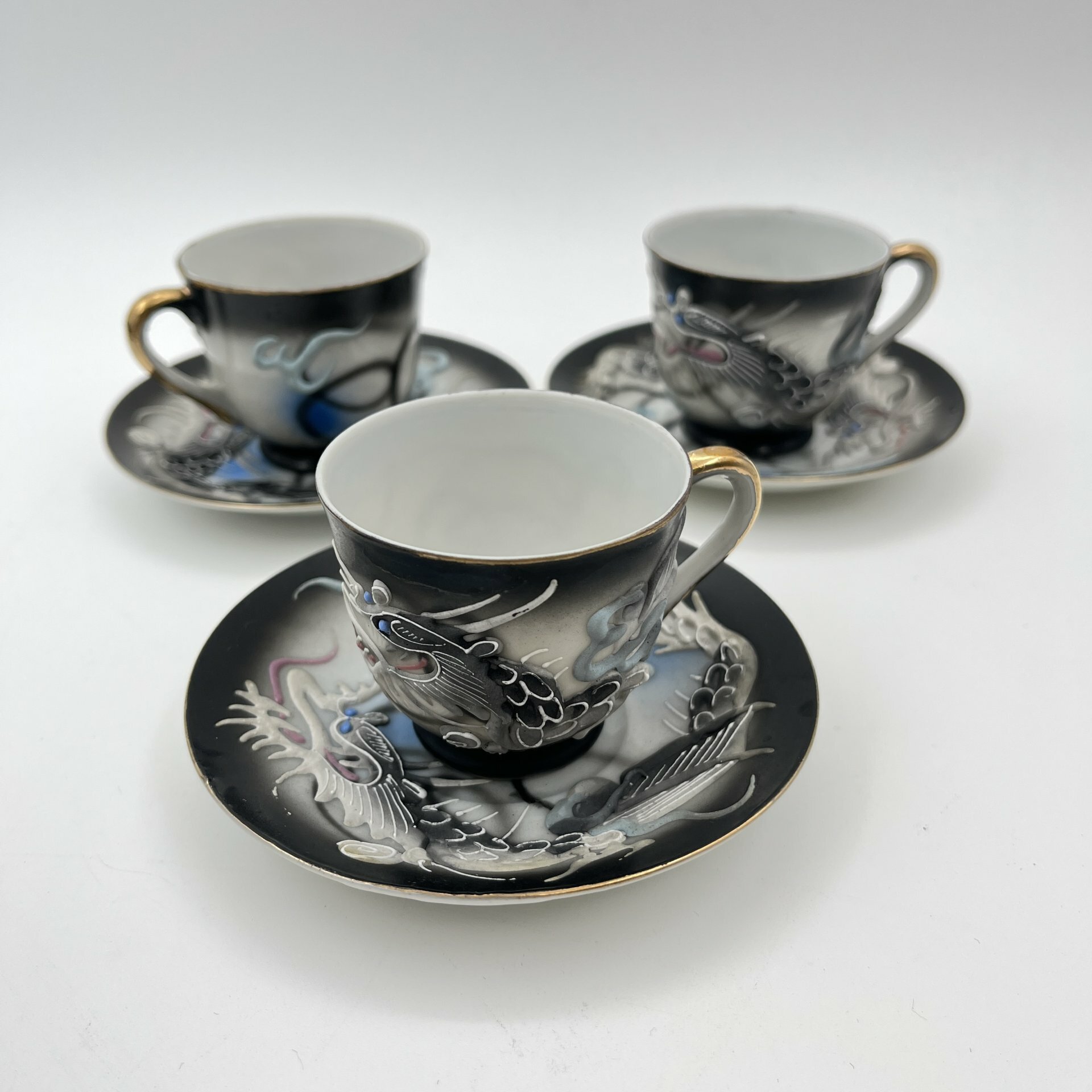 Набор из 3-х кофейных пар "Дракон", Lux Porcelain FAHD M.K, фарфор, бисквит, роспись