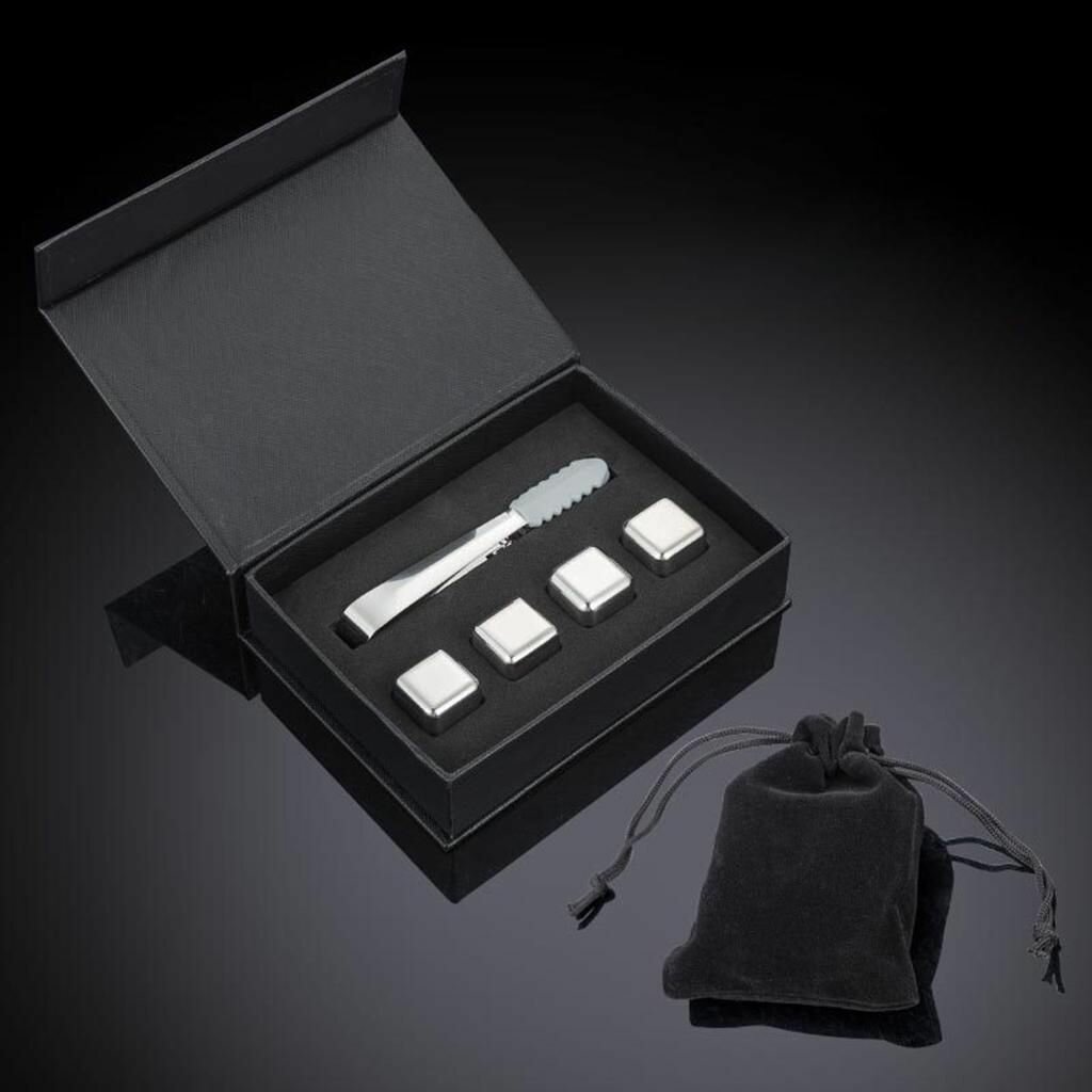 Многоразовые металлические кубики льда из нержавеющей стали для охлаждения напитков, - Подарочная коробка (серебристая) 4 шт.