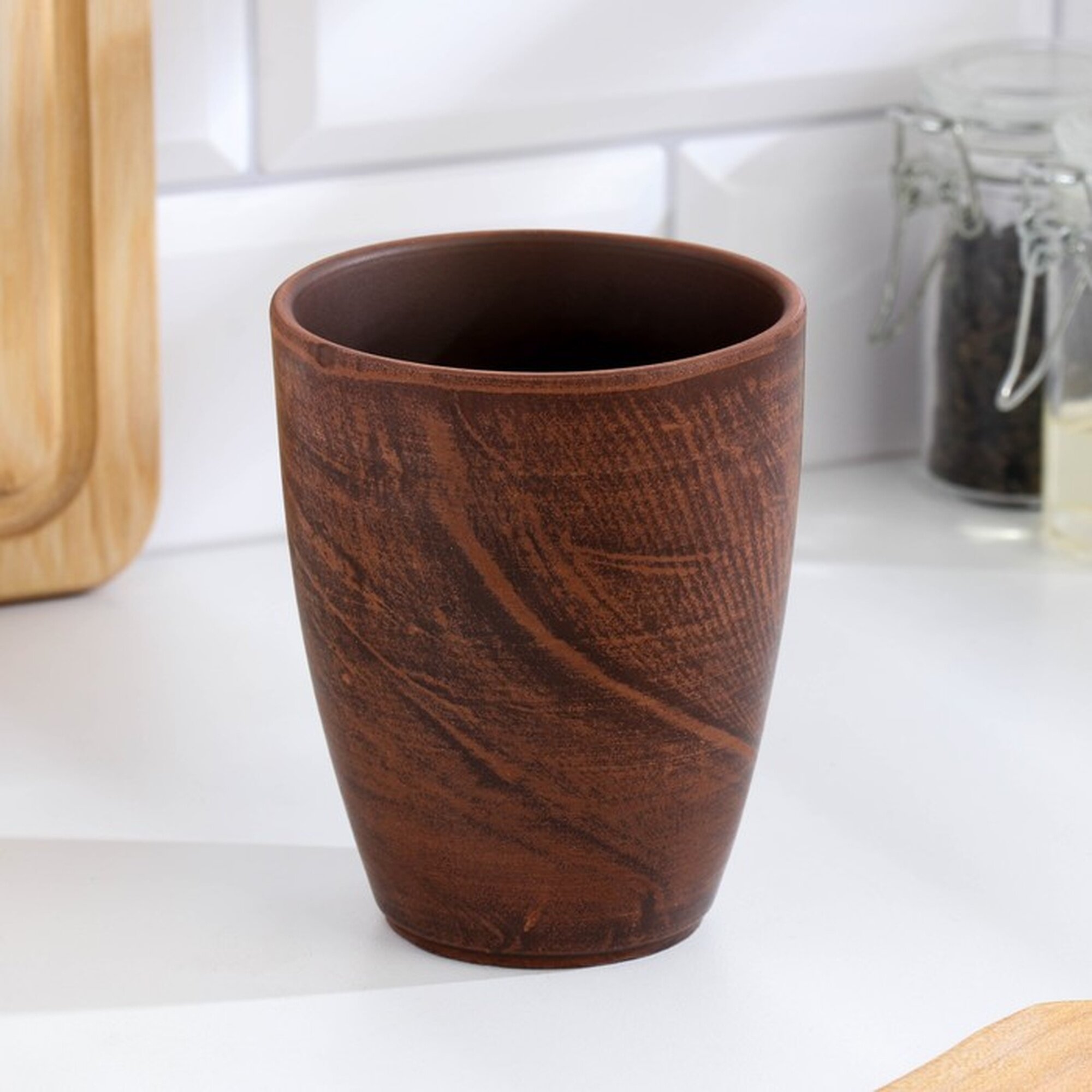 Стакан для воды «Гладкий», 0,3л, 9х6х6 см, глина, цвет коричневый