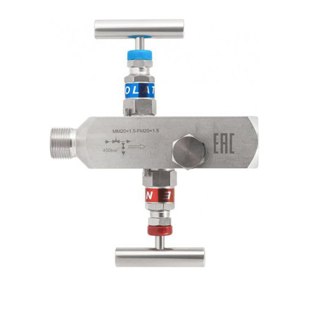 Клапан игольчатый двухвентильный Росма SS-2R Ду15 Ру400, нержавеющая сталь, внутренняя/наружная резьба FNPT1/2-MNPT1/2, дренажный вентиль