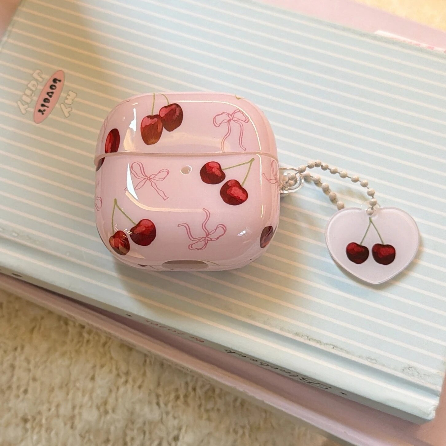 Чехол Ins Pink Bow Cherry для Samsung Galaxy Buds Core 3Pro 2Pro Live FE, чехол для беспроводных Bluetooth-наушников с подвеской