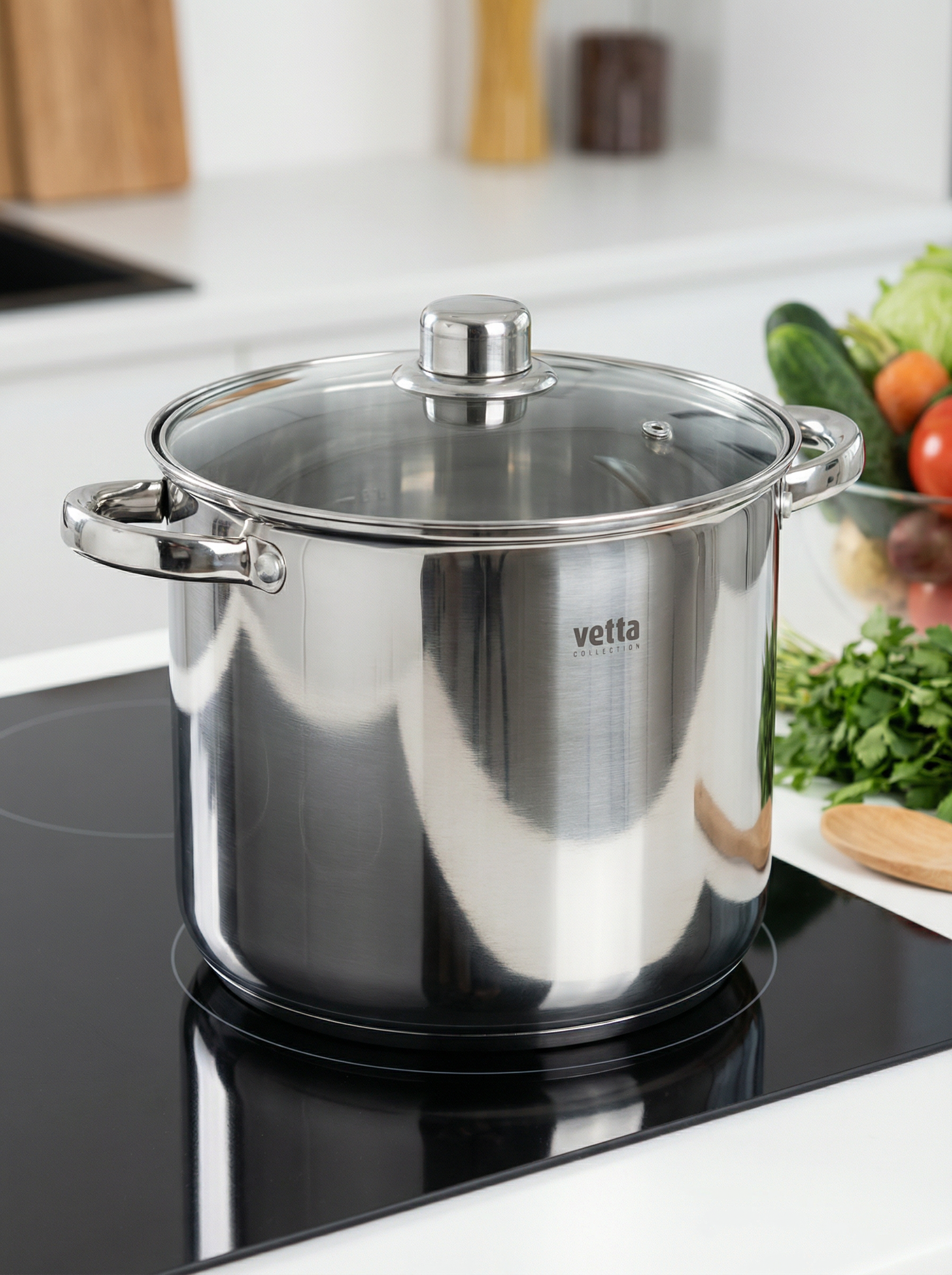 Большая кастрюля с крышкой 7 литров, для индукции, нержавеющая сталь