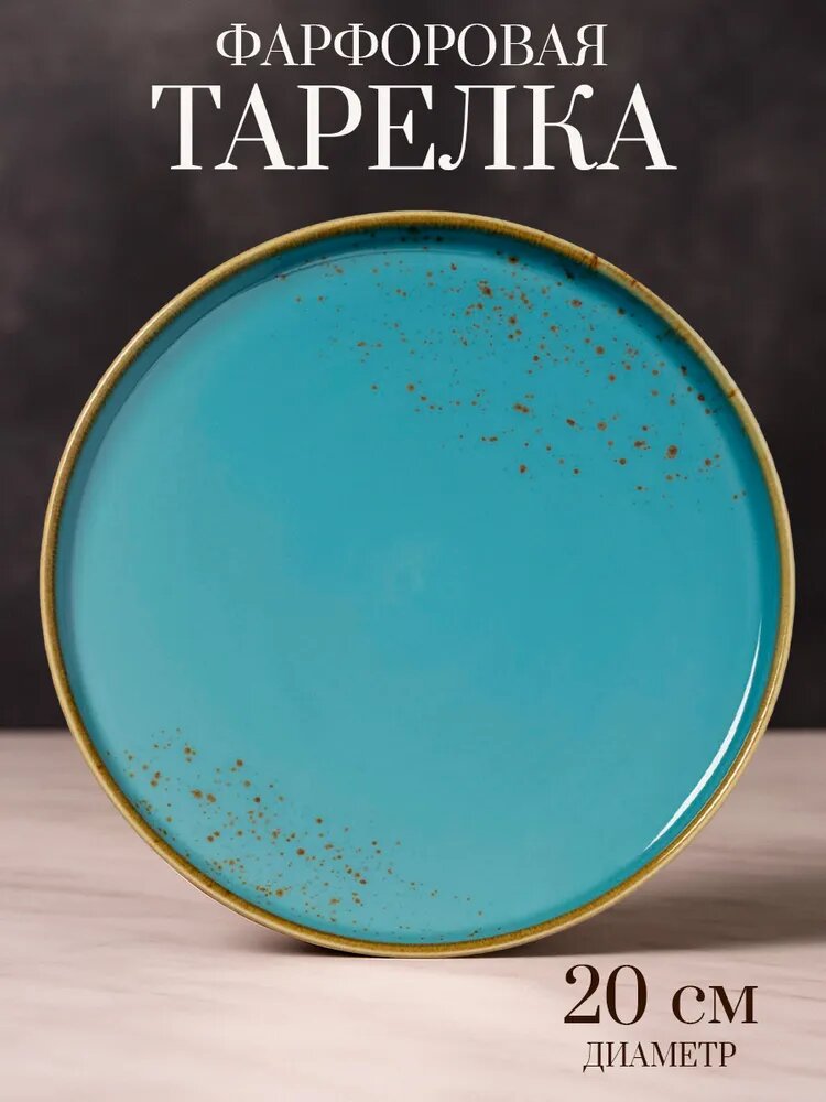 Тарелка обеденная фарфоровая с бортиком Magistro «Церера», d=20 см, цвет голубой