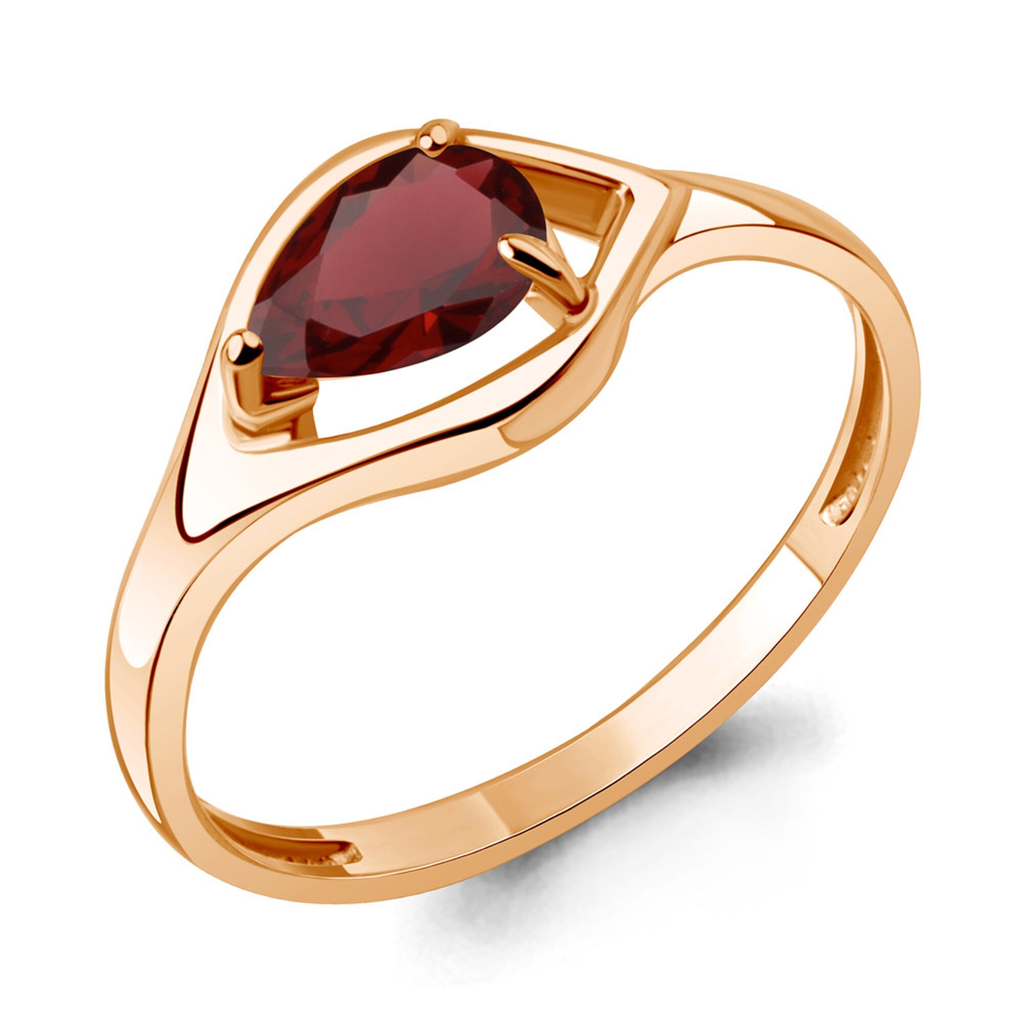 Кольцо, серебро, 925 проба, золочение, гранат