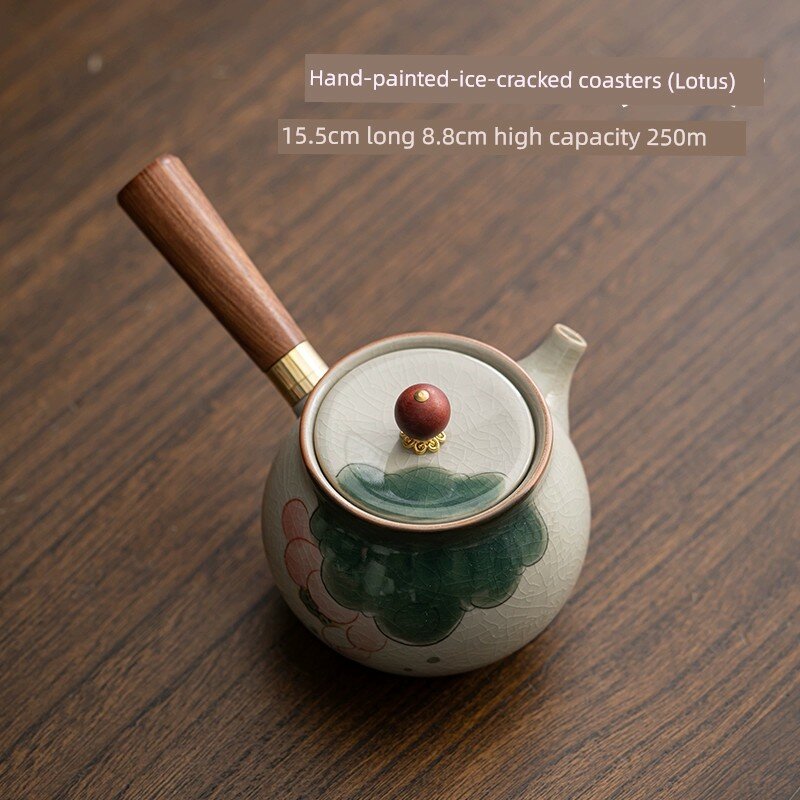 Ручная роспись, аромат лотоса в стиле геяо, чайник с ручкой, 140 мл