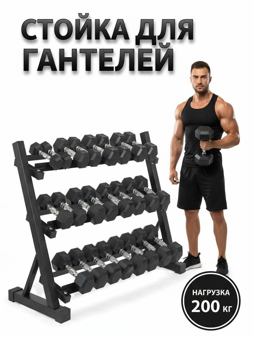 Стойка для гантелей с нагрузкой 200 кг, стеллаж для гантелей металлический
