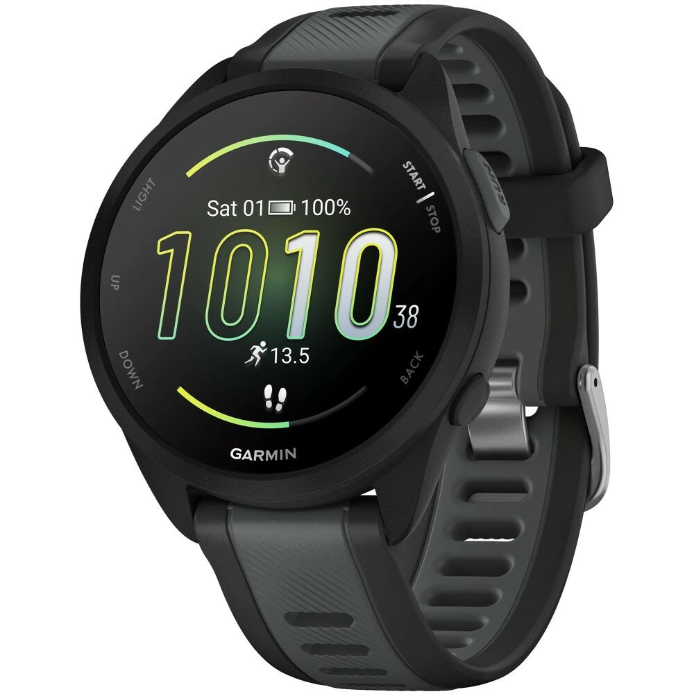 Смарт-часы Garmin Forerunner 165 AMOLED черный с серым гипоаллергенным ремешком, 010-02863-20, европейская версия