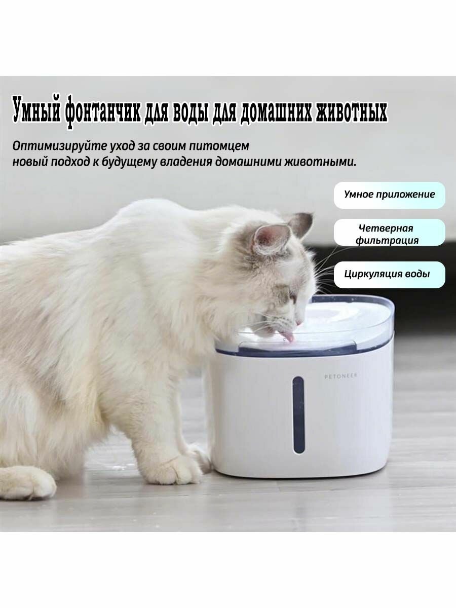 Интеллектуальный поильник-фонтан для домашних животных 1.9 л, автоматическая поилка с фильтром