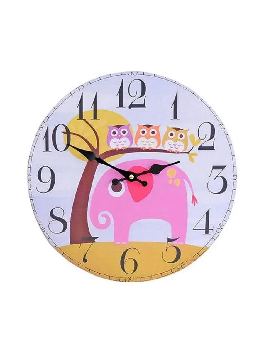 Настенные часы 12" Слон и 3 Совы, бесшумные, цифровые