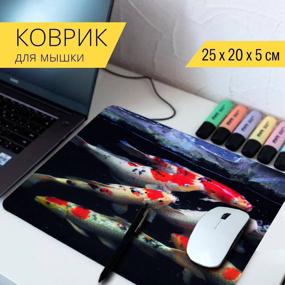 Коврик для мыши с принтом "Фантазии карповых рыб фантазии карп рыба в пруду фантазии рыба кои фантазии карп рыба красочный" 25x20см.