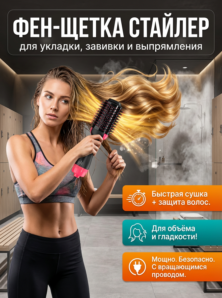 Фен-щетка для волос 3 в 1, Термощетка, Выпрямитель для волос, Стайлер, Расческа