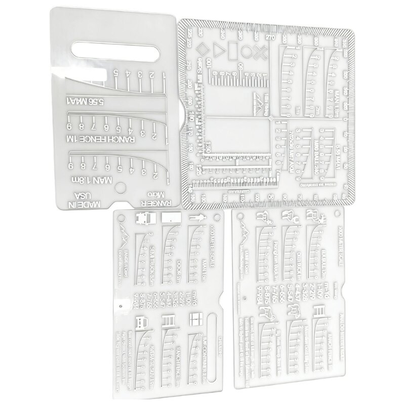 4шт Акриловая Карта Дальномера 4 Различных Стиля Дальномерной Карты для Охоты на Открытом Воздухе Рыбалки Кемпинга Точное Измерение