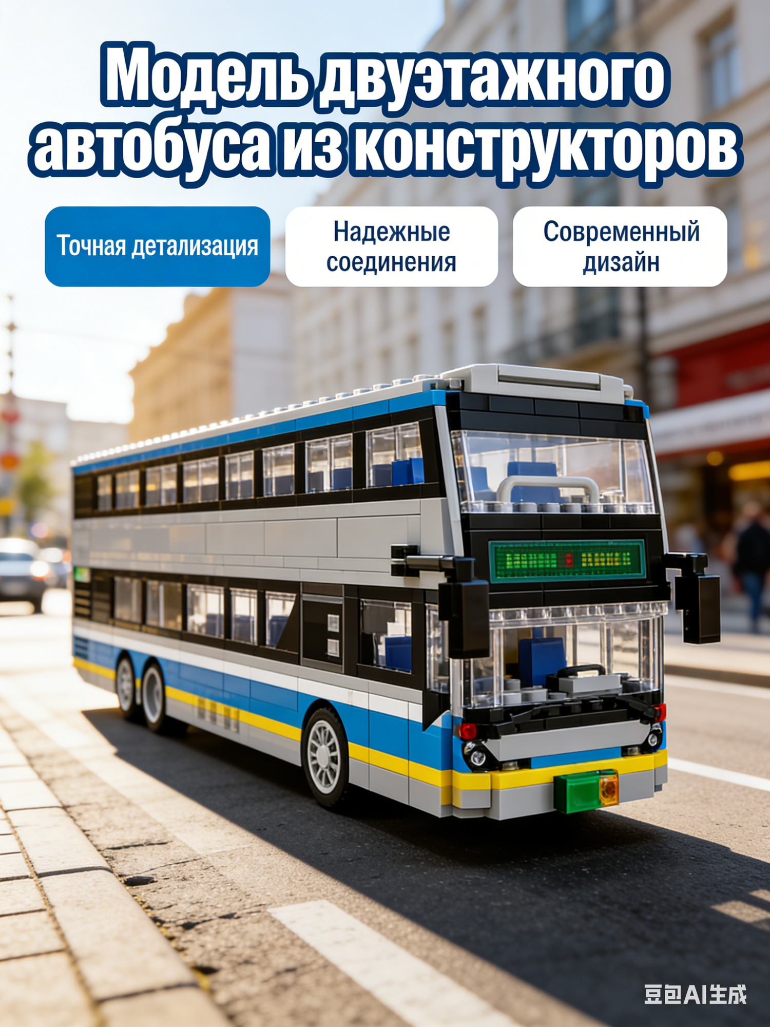 Конструктор Wange 4974, двухэтажный автобус, мелкие детали, 726 деталей, 7-14 лет, детский конструктор