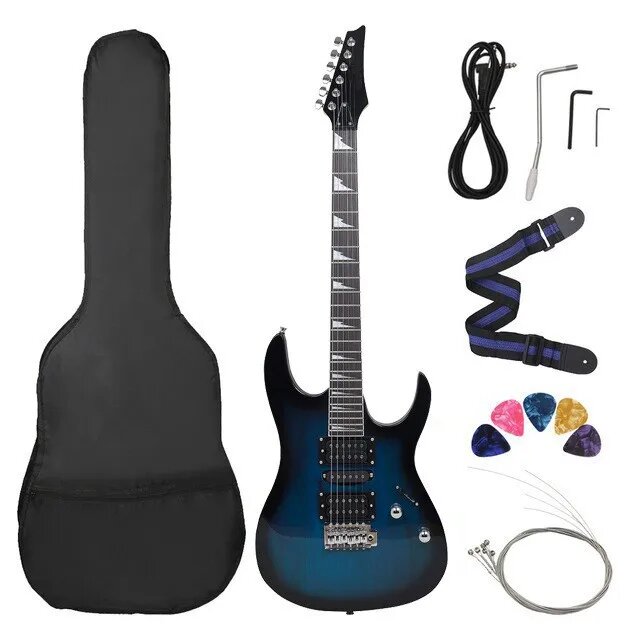 Электрогитара 6-струнная кленовая, палисандровый гриф Set-Blue Black Edge
