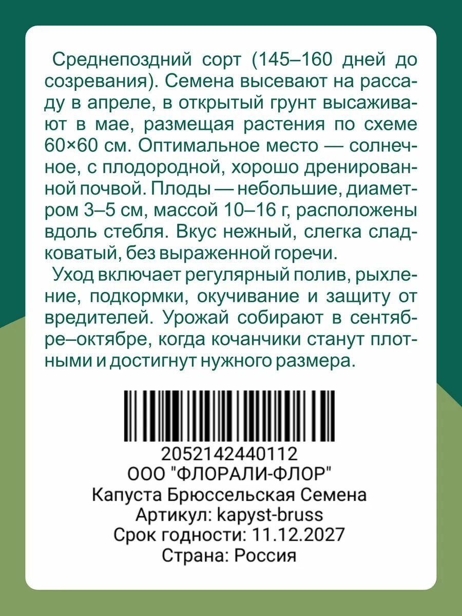 Капуста Брюссельская Семена — фото 1