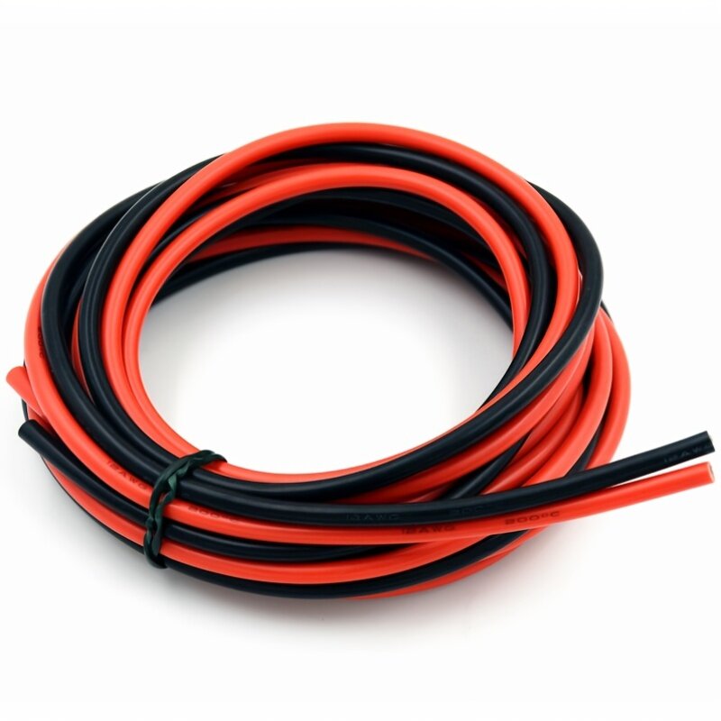 Провод силиконовый 12 AWG многожильный, сверхгибкий, из луженой меди, термостойкий, для аккумуляторных кабелей моделей и дронов, 6 м (красный и черный по 3 м)