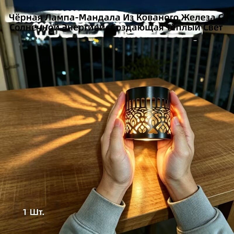 Солнечный LED-светильник с проекцией мандалы, дизайн железного фонаря, уличный прожектор для сада и двора, тёплый свет, 1 шт.