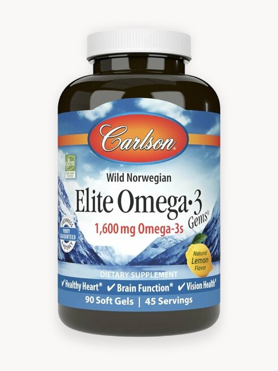 Омега-3 Carlson Labs, 1600мг, 90капсул, для сердечно-сосудистой системы, кожи и иммунитета