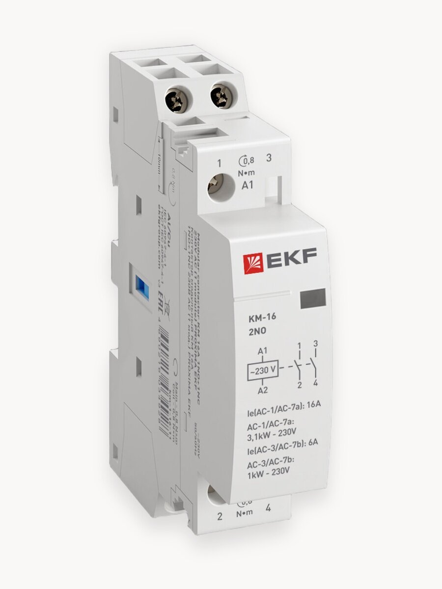 Контактор модульный 16А EKF 2NO, катушка 230В АС, 1 мод. на DIN-рейку КМ PROXIMA - пускатель магнитный