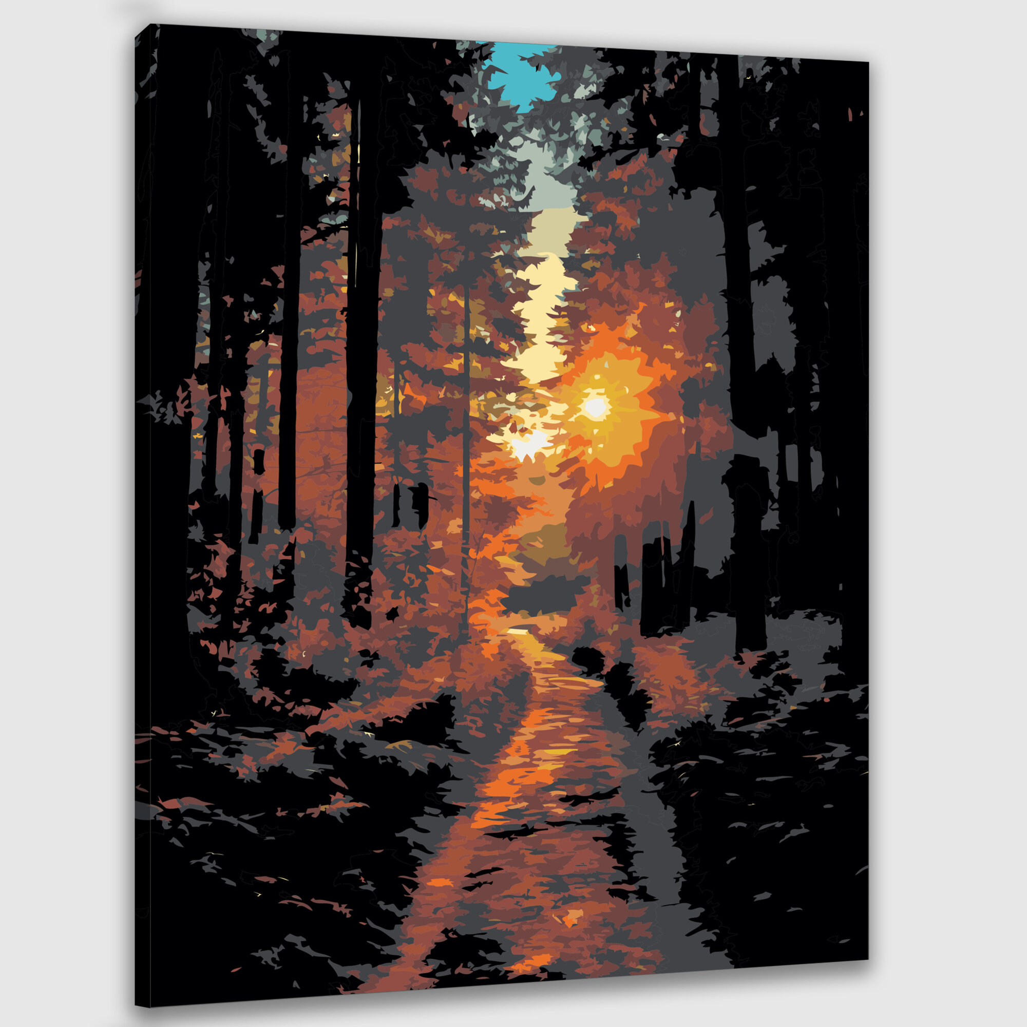 Картина по номерам 40x50 см, лес, солнце, свет, цвета, листва, небо, тропинка, текстура, узоры, чудеса, причудливость