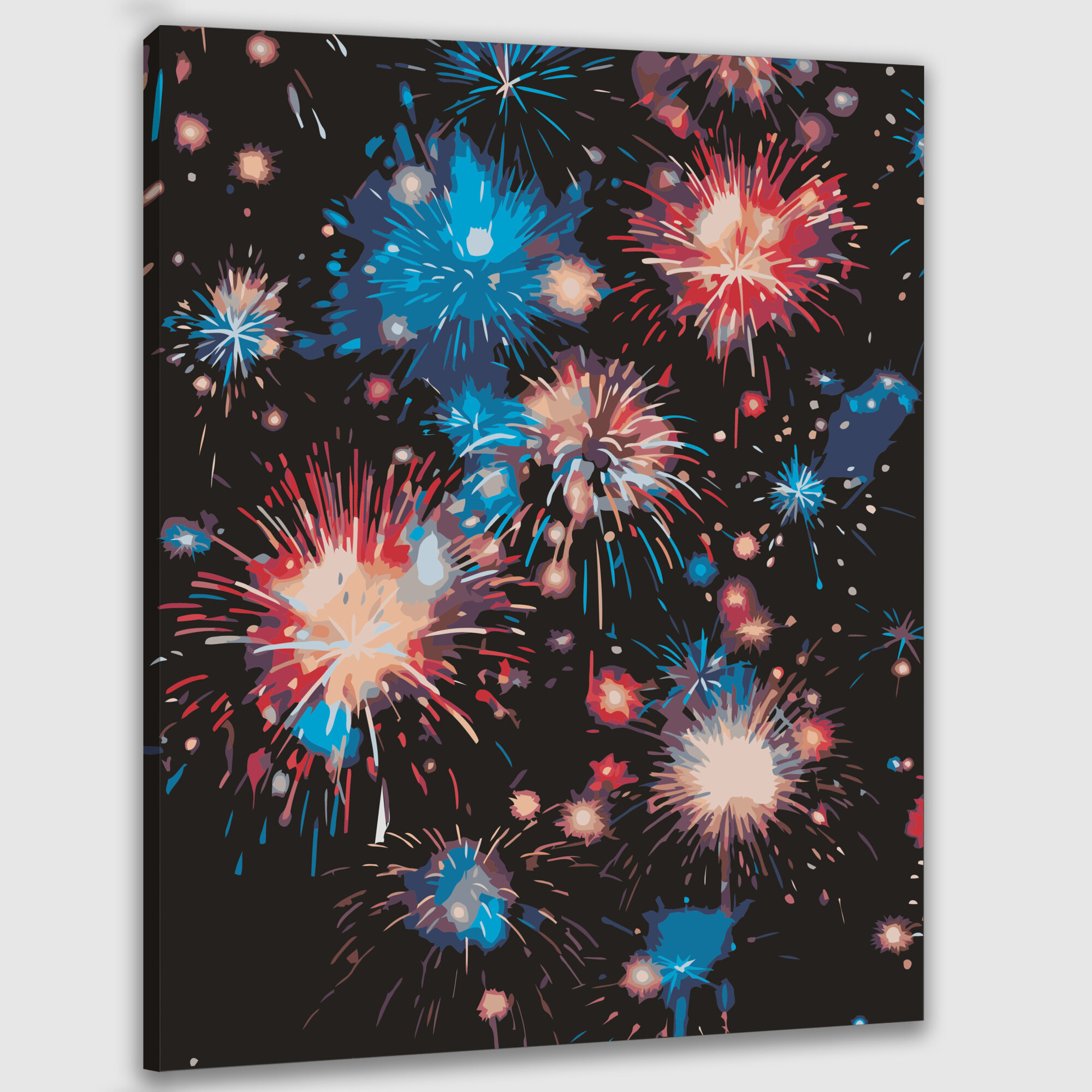 Картина по номерам 40x50 см, фейерверки, ночное небо, цветовой калейдоскоп, свет и движение