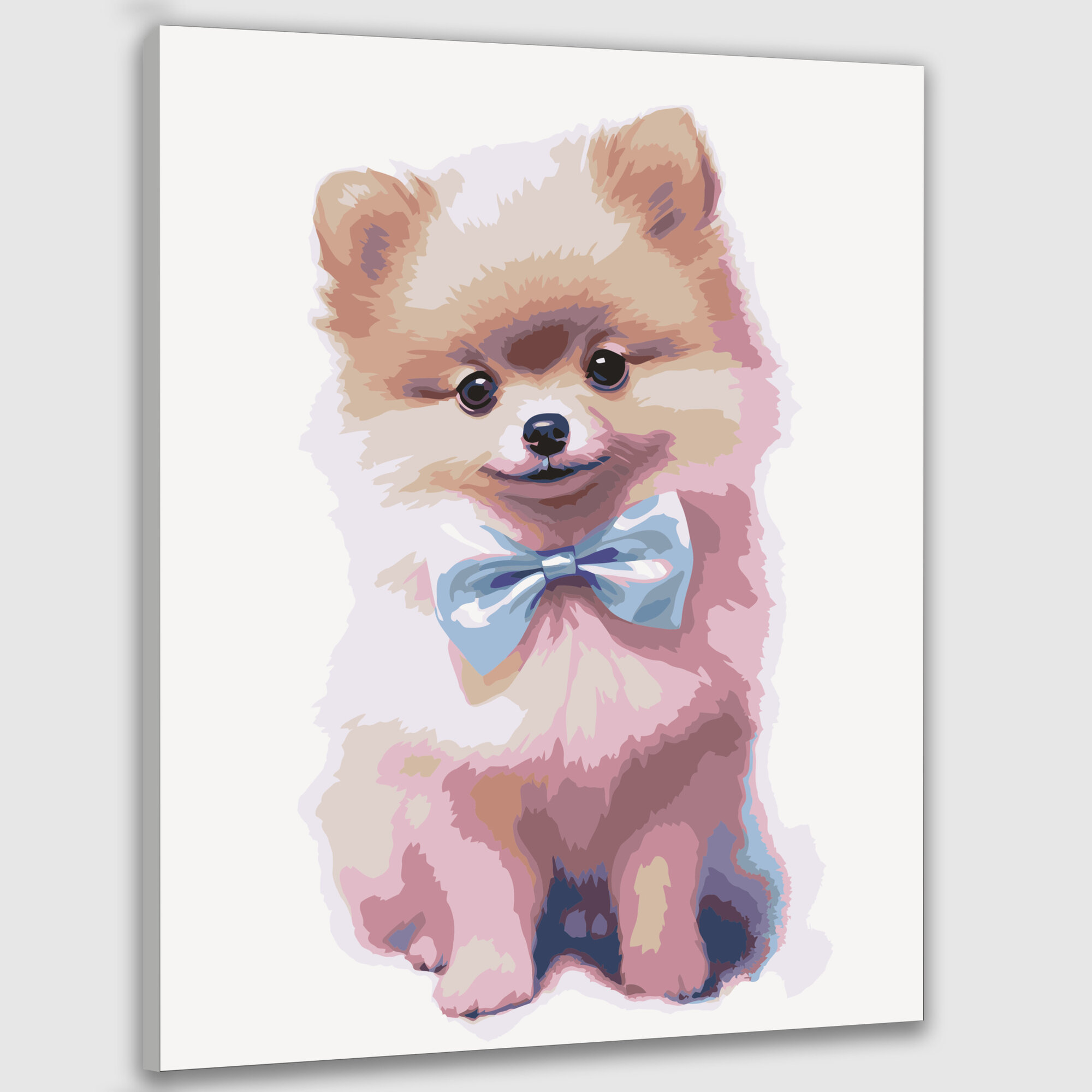 Картина по номерам 40x50 см, акварельный рисунок, шпиц, пушистая шерсть, пастельные тона, мягкие тона