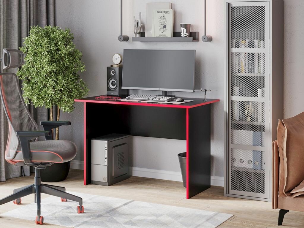 Компьютерный стол КЛ №9.2 Черный / Красный ширина 110 см без ящиков в спальню в гостиную