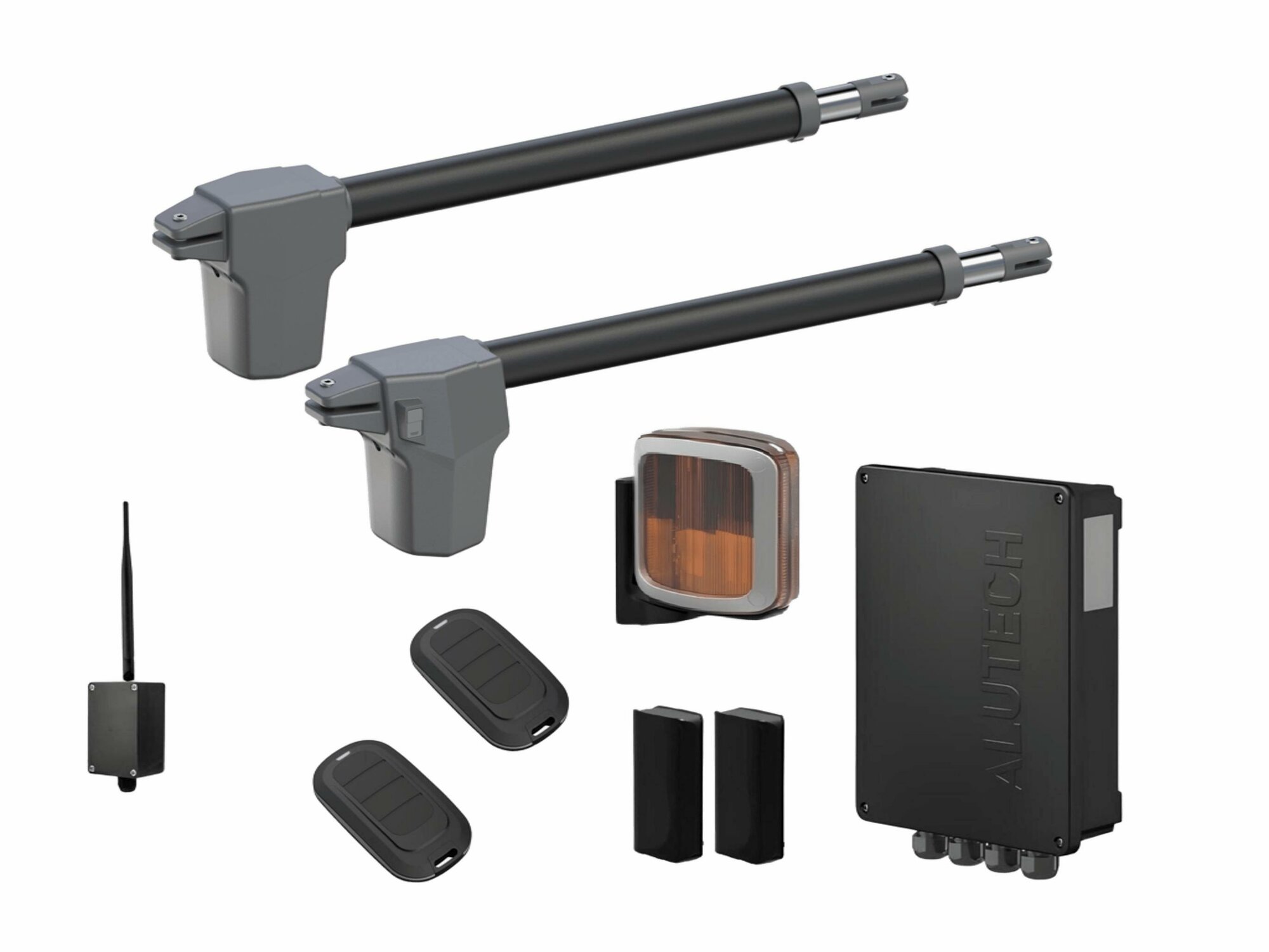 Автоматика для распашных ворот ATW-400KIT FULL-A-BT, комплект: 2 привода, блок управления, 2 пульта, фотоэлементы, лампа, Bluetooth-модуль