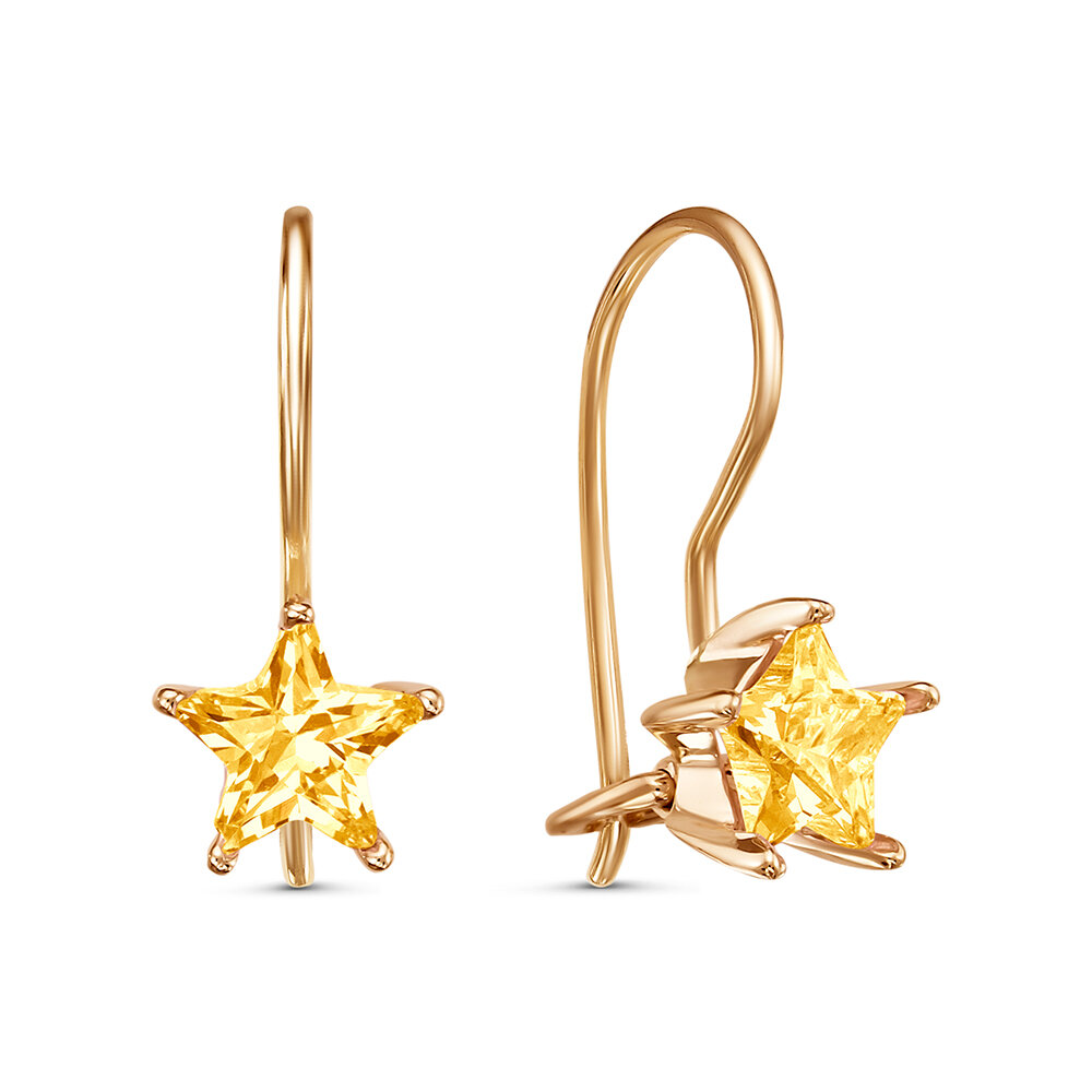 Серьги, красное золото, 585 проба, фианит