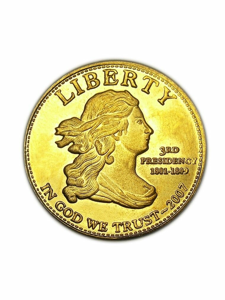 Золотая монета 10 долларов США 2007 3-й президент Томас Джефферсон сувенирная копия монеты, нумизматика, деньги для коллекции