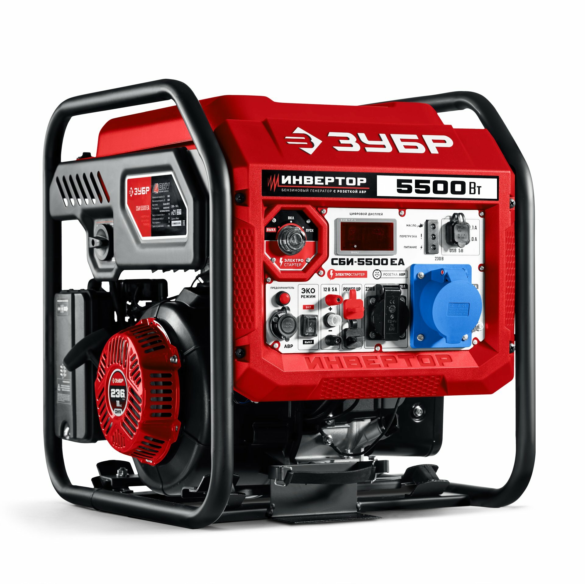 ЗУБР 5500 Вт, инверторный генератор с электростартером и розеткой АВР (СБИ-5500ЕА)