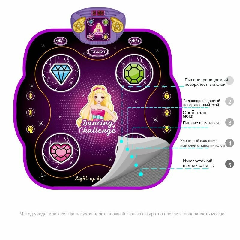 Детский электронный коврик для танцев со светящимися 4 кнопками и беспроводным Bluetooth, встроенной музыкой, подарок на день рождения, подходит в качестве игрушки для девочек 4-8 и 8-12 лет