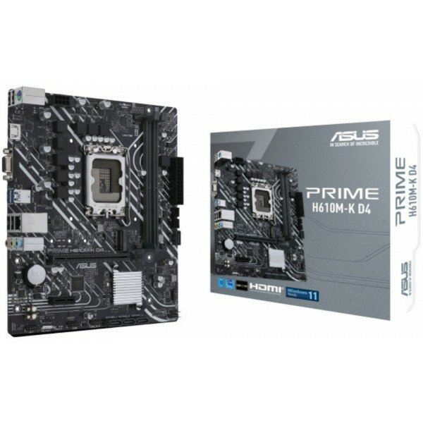 Материнская плата ASUS PRIME H610M-K D4 ARGb, LGA 1700, Intel H610, 2xDDR4, 4xSATA, 1xM.2, 1xPCIe 4.0 x16, 1xHDMI, 1x1Gb LAN, 2xUSB 5Gbps, 4xUSB 2.0,