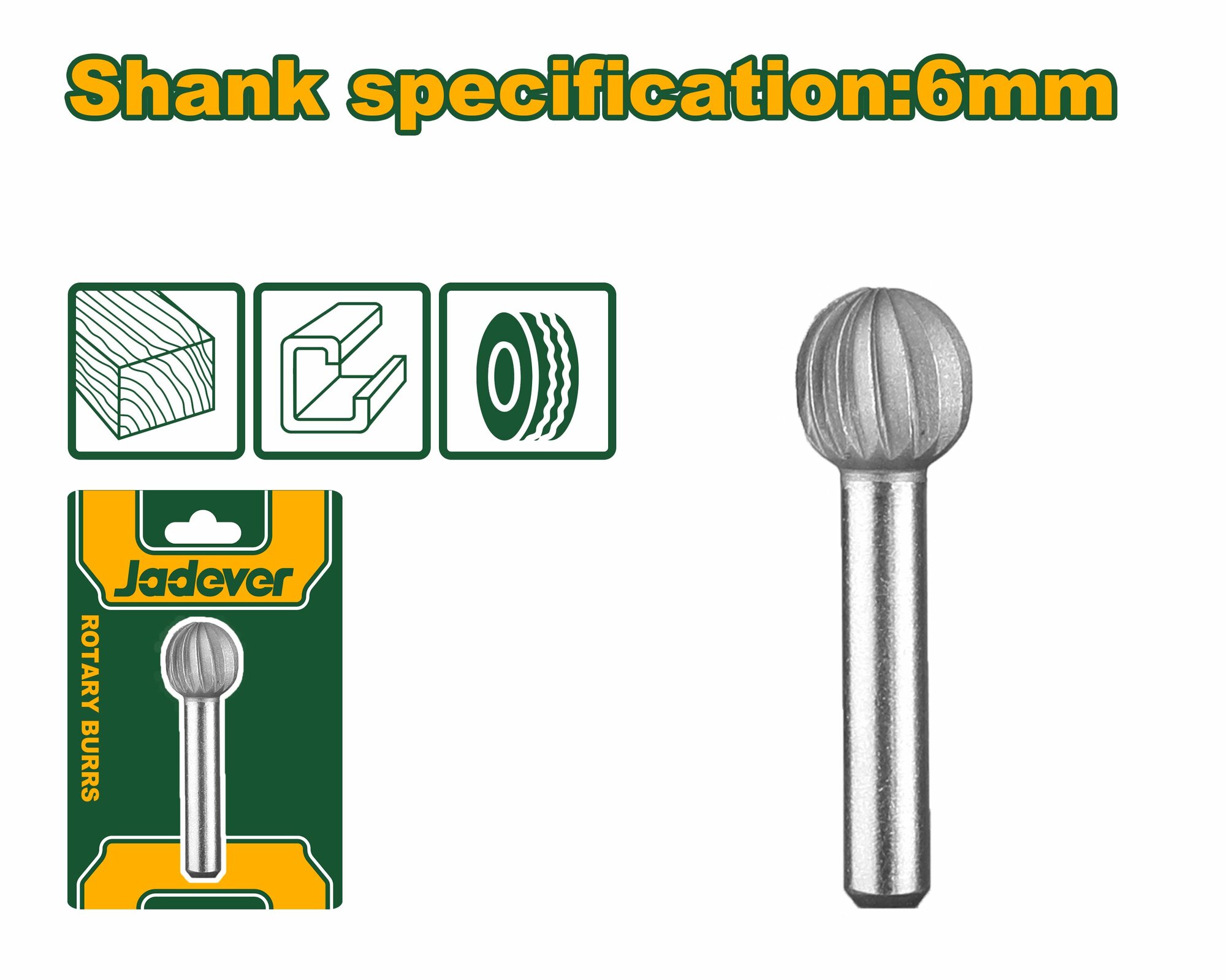 Борфреза сфера d6мм, h13мм JADEVER JDYE1K03