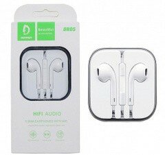 Гарнитура проводная Denmen DR05, 3.5 мм, вставные, ушной вкладыш, белый, фирменная упаковка