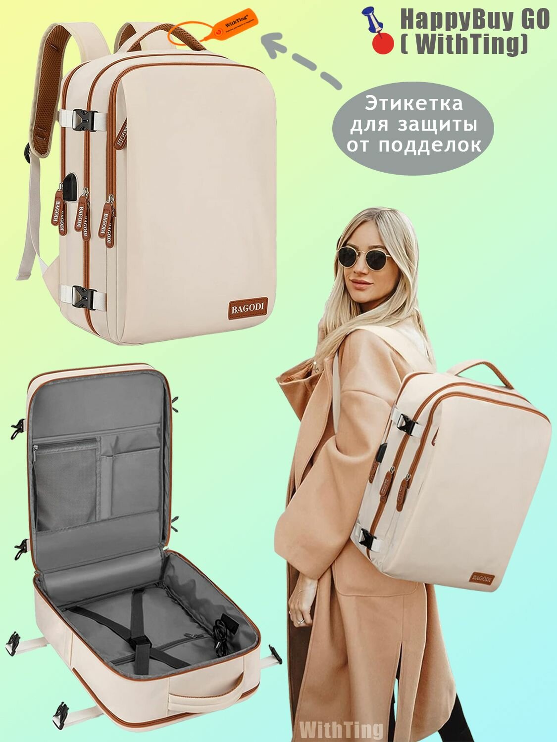 Чемодан, 15,6-дюймовый рюкзак для ручной клади, одобренный для полетов, Водонепроницаемый большой походный рюкзак объемом 40 литров